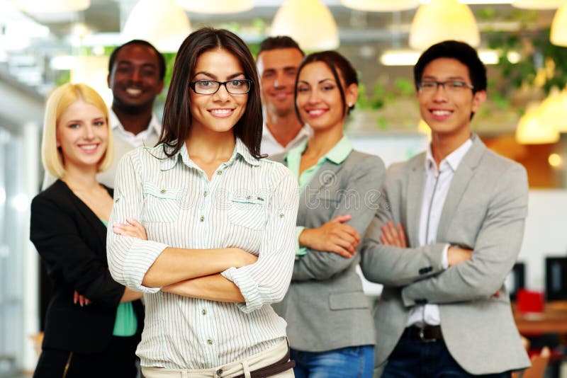 Smiling Group of Co-workers Standing Stock Photo - Image of looking ...