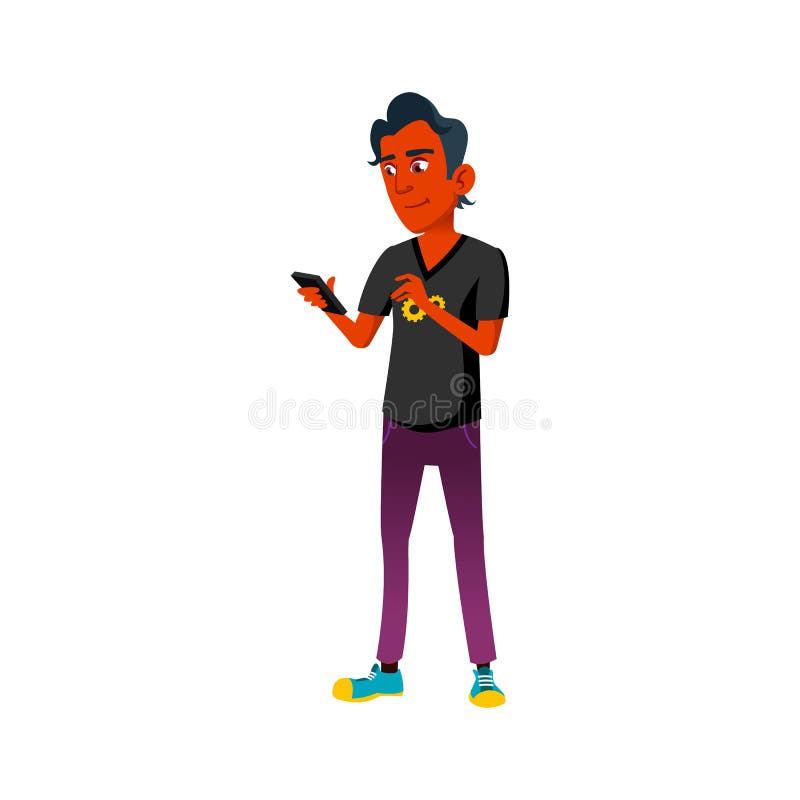 Smiling Guy Check Message on Smartphone Cartoon Vector Stock ...