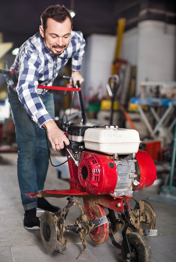 Smiling Guy Gas Plow for Work Stock Photo - Image of white, young ...