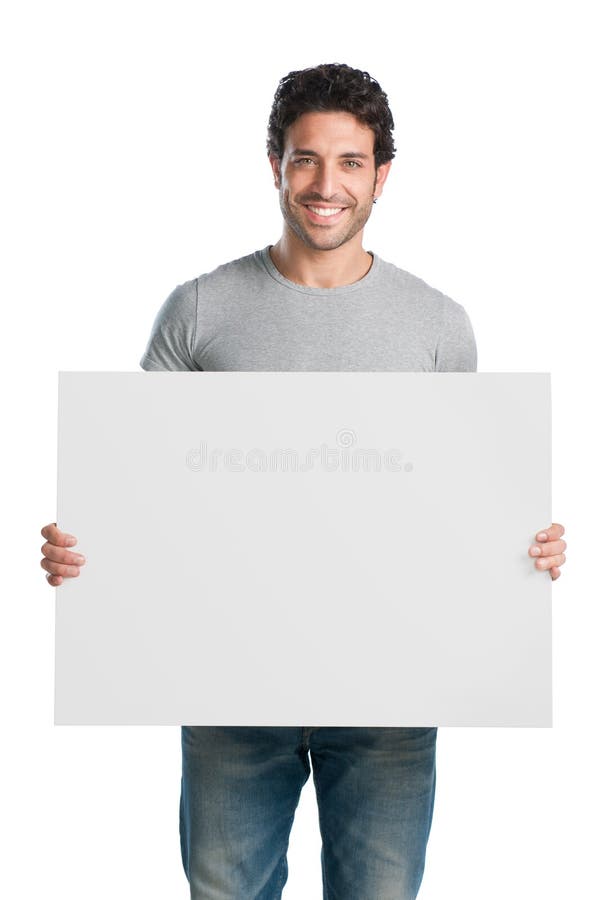 Smiling guy with sign stock image. Image of male, laugh - 24417499