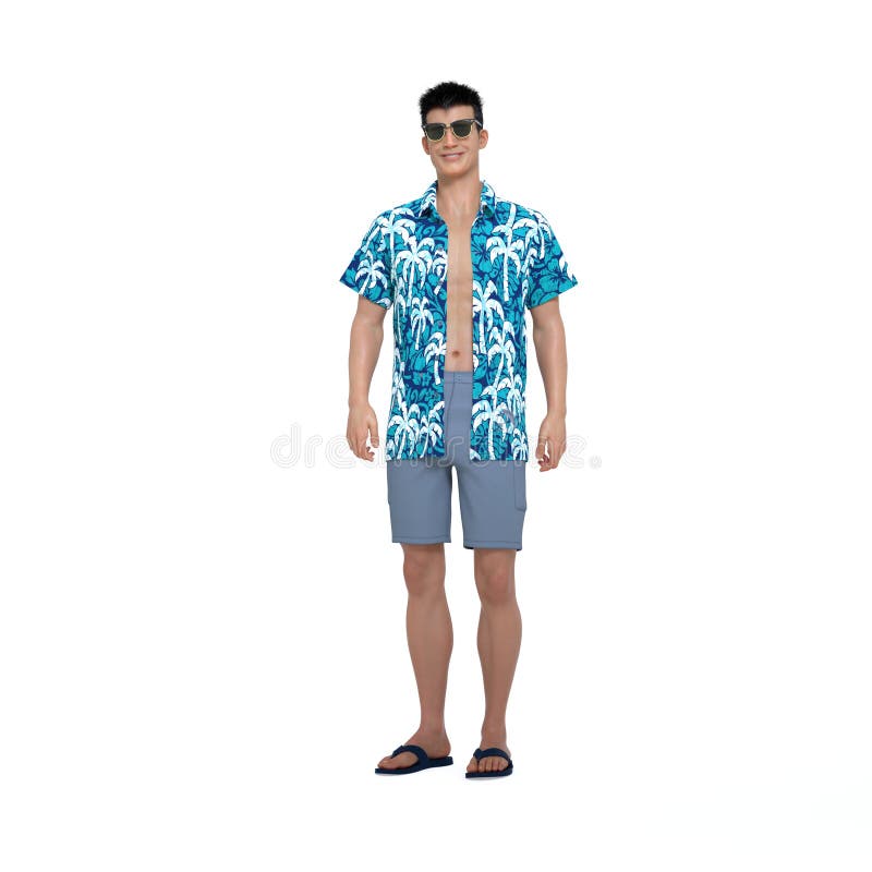 3D Render : a Smiling Guy with Summer Styles Outfit Stock Illustration ...