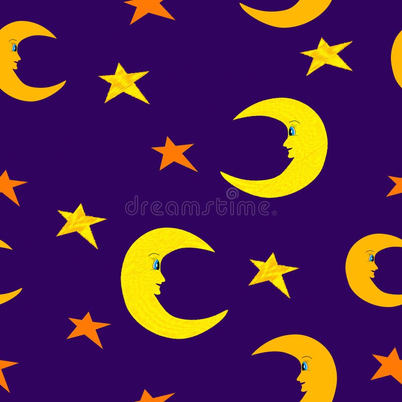 Smiling Half Moon and Bright Stars Stock Illustration - Illustration of ...