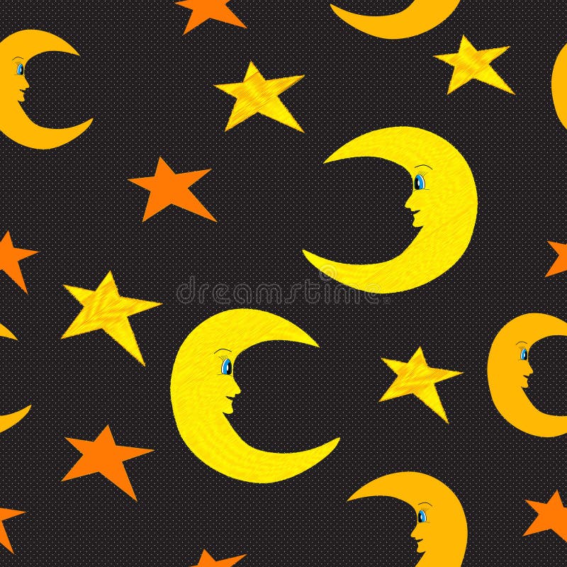 Smiling Half Moon and Stars Seamless Stock Vector - Illustration of ...
