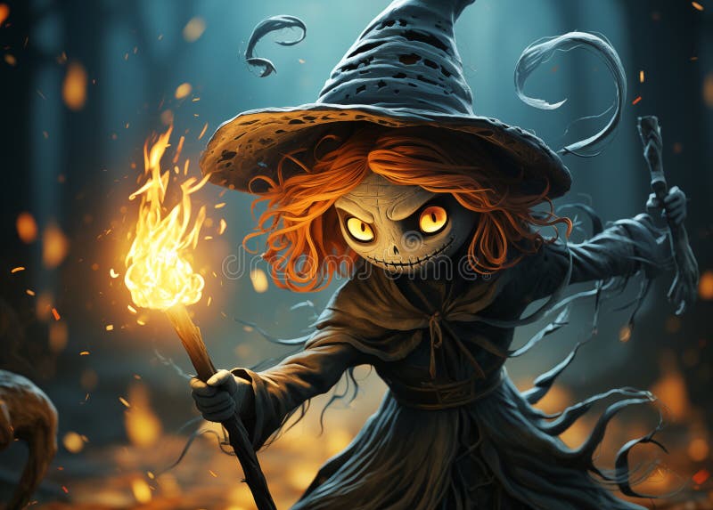 Smiling Halloween Witch Fire Character Illustration Stock Illustration ...