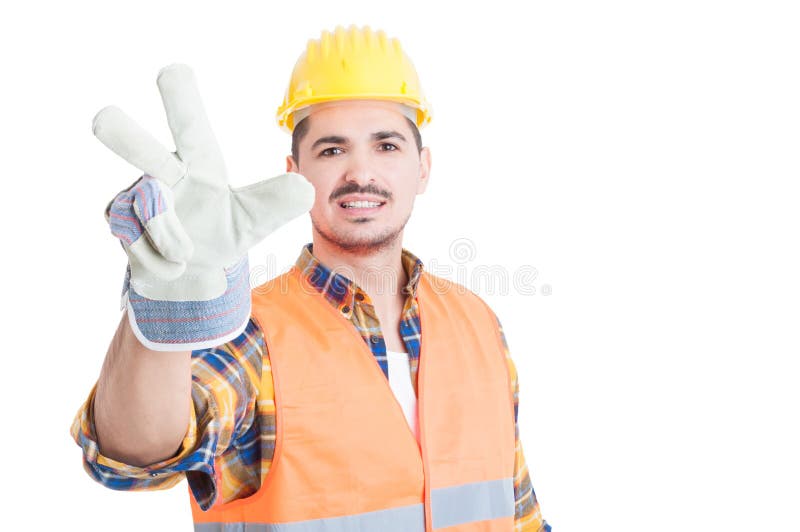 Smiling Handsome Engineer Counting or Showing Number Three Stock Image ...