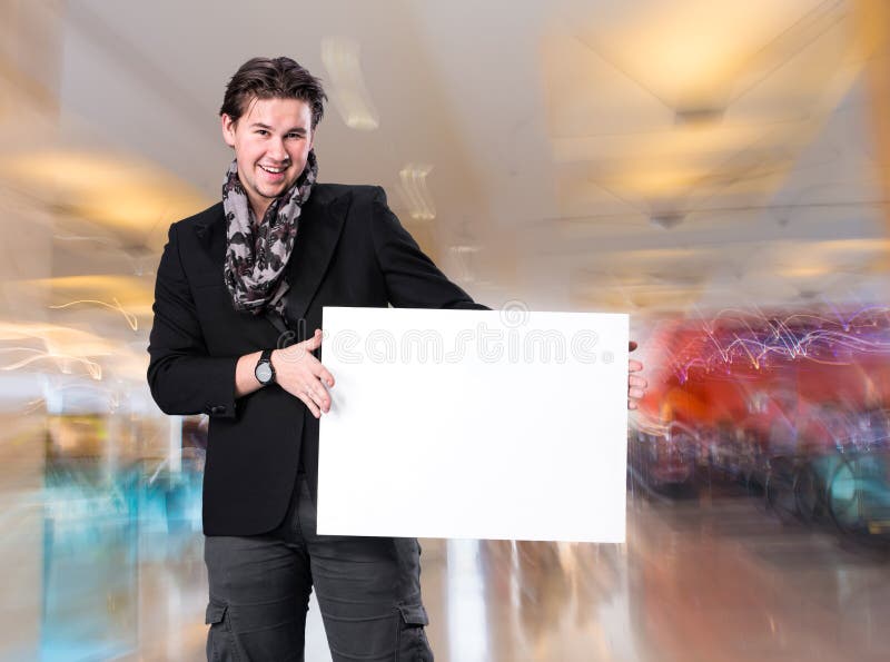 Smiling Handsome Man with Big Blank Board Stock Photo - Image of ...