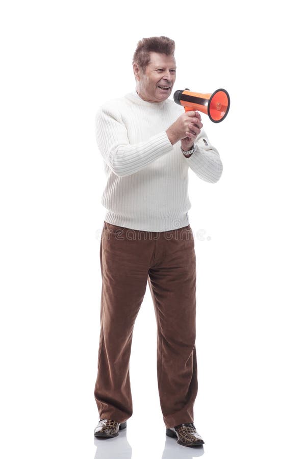 Smiling Handsome Man with a Megaphone. Isolated on a White Stock Photo ...