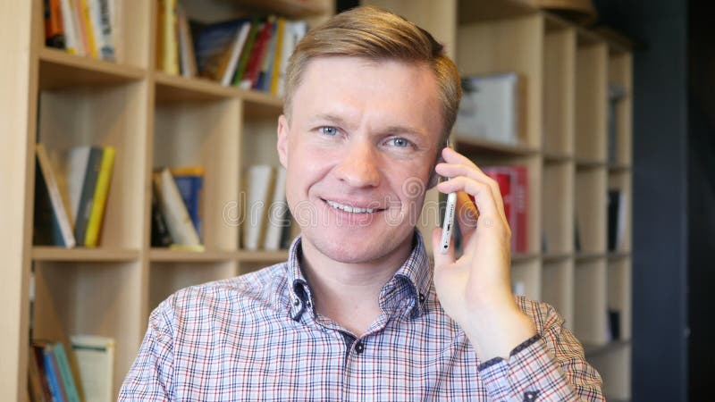 Smiling Handsome Man on Phone Call Stock Footage - Video of slow ...