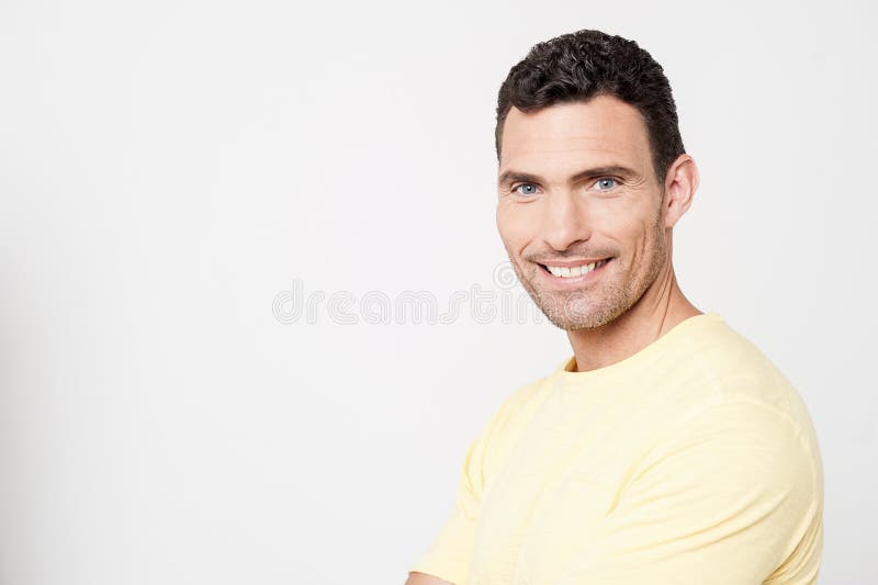 Calm Man Looking Back Over His Shoulder Stock Photo - Image of back ...