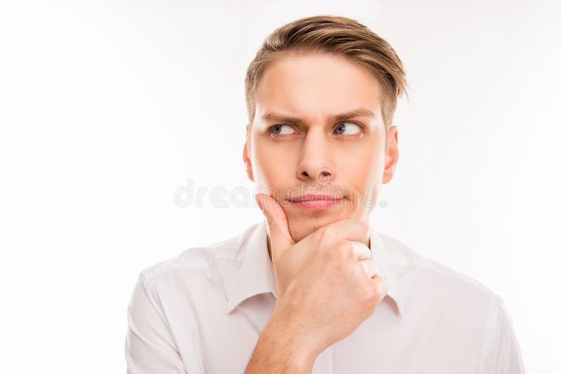 Smiling Handsome Pondered Young Man Thinking about Smth Stock Image ...