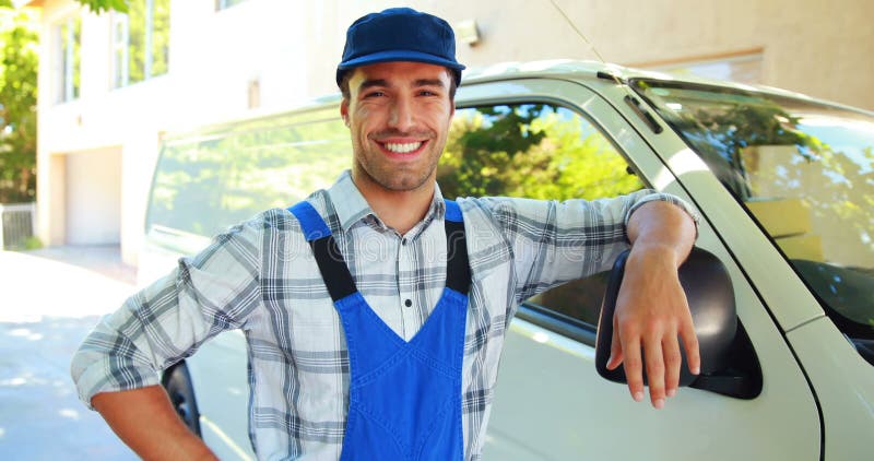 Smiling Handyman Leaning Against His Van Stock Footage - Video of ...