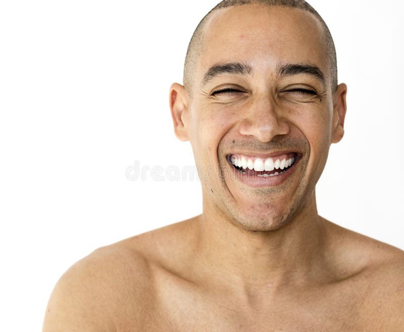 Smiling Happiness Man Bare Chest Studio Portrait Stock Image - Image of ...