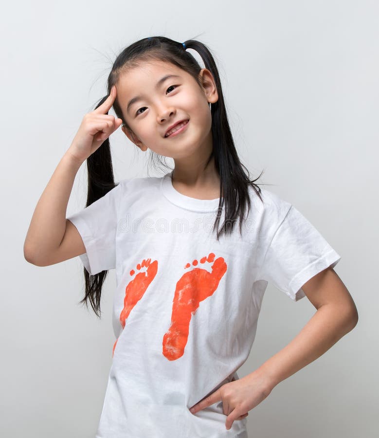 Smiling Happy Asian Girl Thinking. Stock Photo - Image of adorable ...
