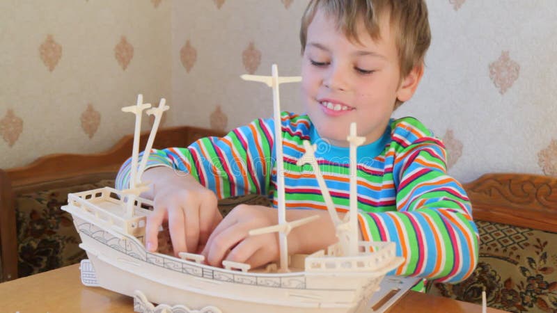 Smiling Happy Boy Constructing Toy Model of Stock Footage - Video of ...