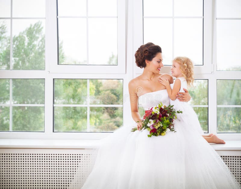Smiling Happy Bride and a Flower Indoors Stock Image - Image of ...