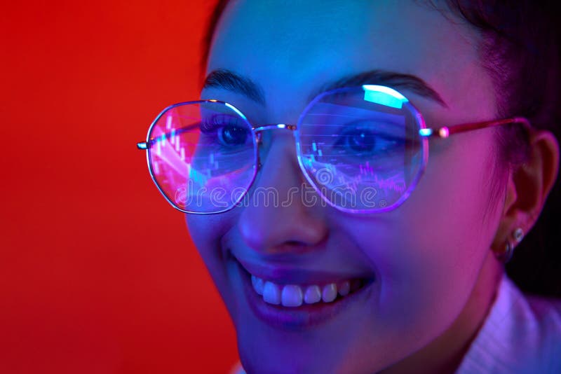 Smiling, Happy Developer, Woman Wears Glasses Working on Computer ...