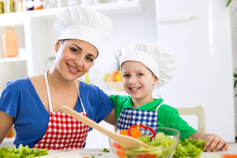 Smiling Happy Mother and Child with Chef S Hat Stock Photo - Image of ...