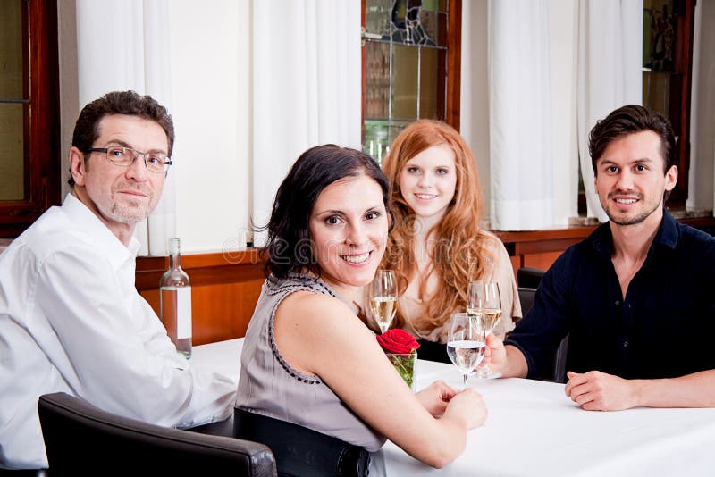Smiling Happy People in Restaurant Stock Photo - Image of celebration ...