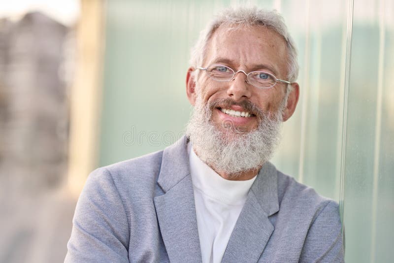 Smiling Happy Senior Older Business Man Standing Outdoors, Headshot ... Smiling Happy Senior Older Business Man Standing Outdoors, Headshot ...