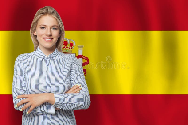 Smiling Happy Woman with Flag of Spain Stock Image - Image of portrait ...