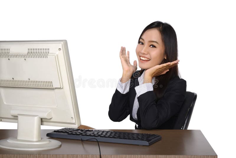 Smiling Happy Woman Using Computer Stock Image - Image of laptop ...