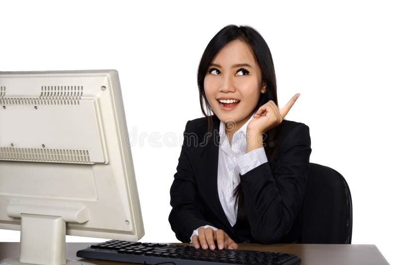Smiling Business Woman Working on a Computer Stock Photo - Image of ...