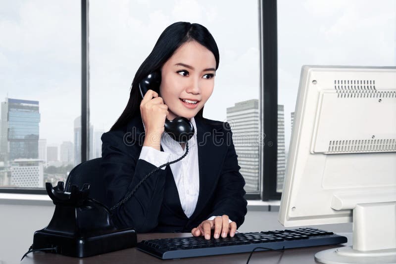 Smiling Happy Woman Using Computer Stock Image - Image of laptop ...