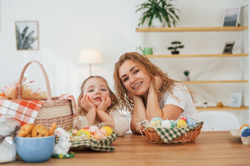 Smiling and Having Fun. Happy Mother and Daugher Celebrating Easter ...