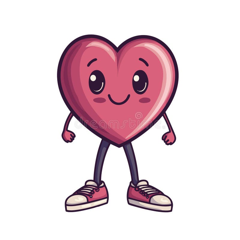 Smiling Heart Character with Arms, Legs, and Sneakers. Stock ...