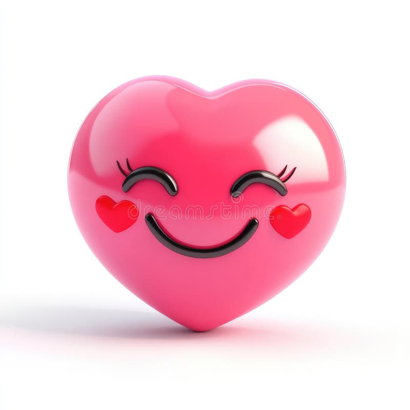 Smiling Pink Heart Emoji, Cute and Playful 3D Render Stock Illustration ...
