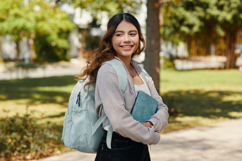 Smiling High School Student Stock Image - Image of textbook, asian ...