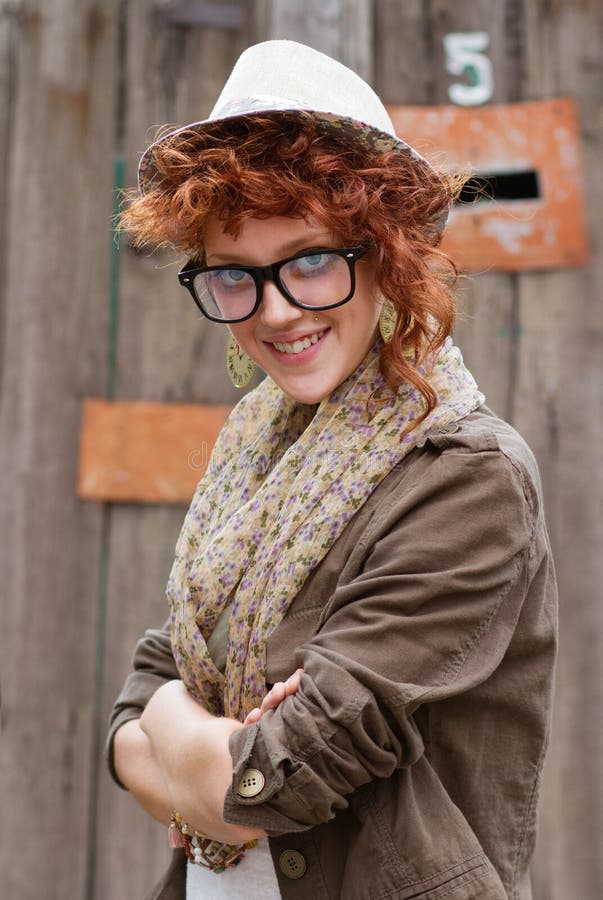 Smiling hipster girl stock photo. Image of fashionable - 26203708