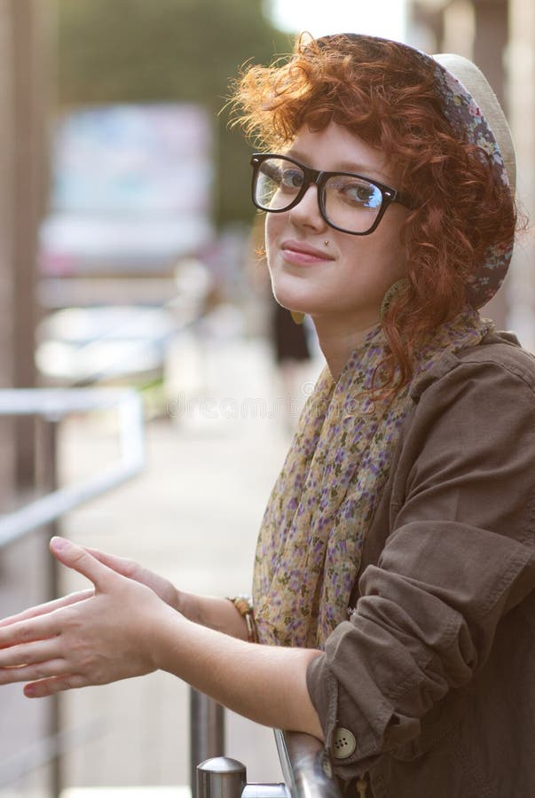Smiling hipster girl stock photo. Image of fashionable - 26203708