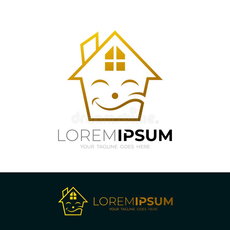 Smiling House Logo, Building Logo with Line Style Stock Vector ...