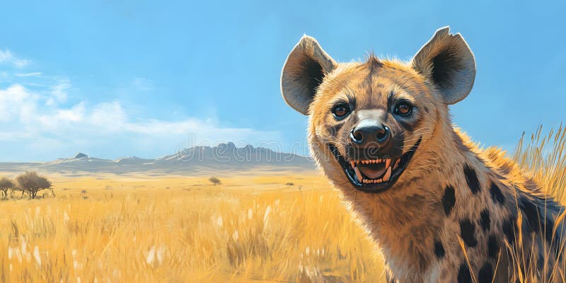 Smiling Hyena in African Savanna Landscape Stock Illustration ...