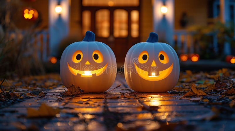 Smiling Jack-O-Lanterns on a Brick Path Stock Illustration ...