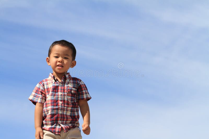 Smiling Japanese Boy Under the Blue Sky in Summer Stock Image - Image ...