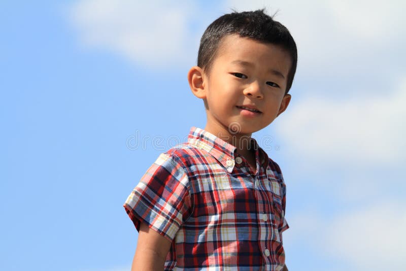 Smiling Japanese Boy Under the Blue Sky Stock Photo - Image of toddler ...