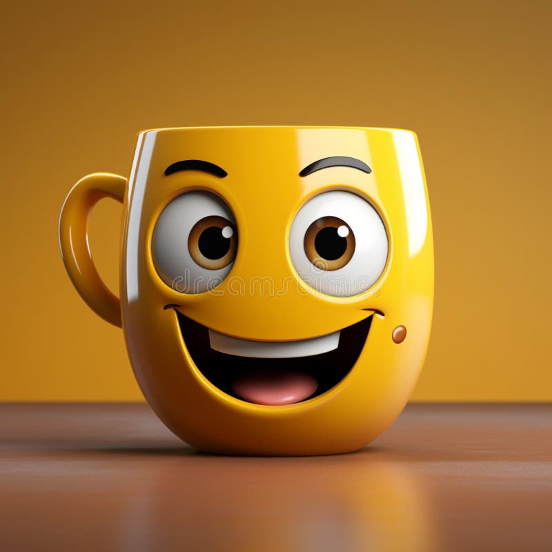 Smiling Java Cup Character Shines on Yellow a Cute Face with Copy Space ...
