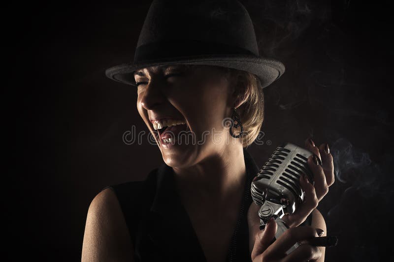 Singer Woman with Retro Microphone Stock Photo - Image of luxury ...