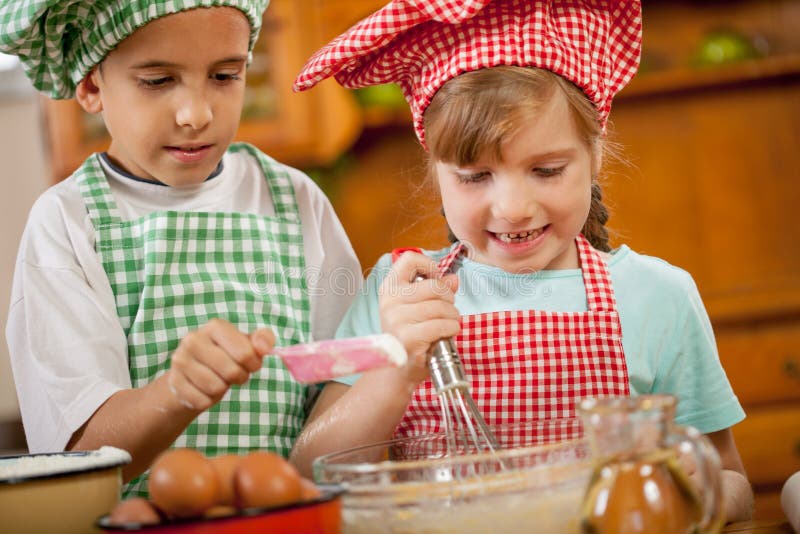 Smiling Kids Make a Mess in the Kitchen Stock Image - Image of ...