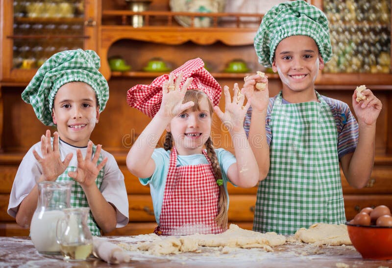 Smiling Kids Make a Mess in the Kitchen Stock Image - Image of happy ...