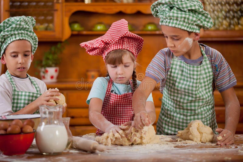 Smiling Kids Making Mess in the Kitchen at Home Stock Image - Image of ...