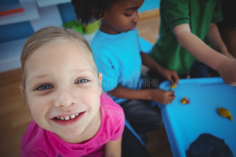 Smiling Kids Playing with Modelling Clay Stock Image - Image of front ...