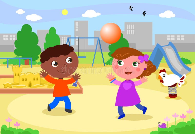 Smiling Kids Playing at the Playground Stock Vector - Illustration of ... Smiling Kids Playing at the Playground Stock Vector - Illustration of ...