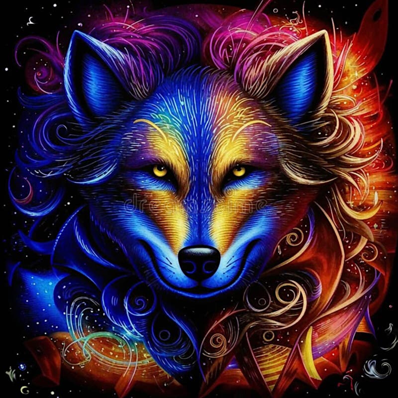 Colorful Illustration of a Kind Wolf. Stock Illustration - Illustration ...