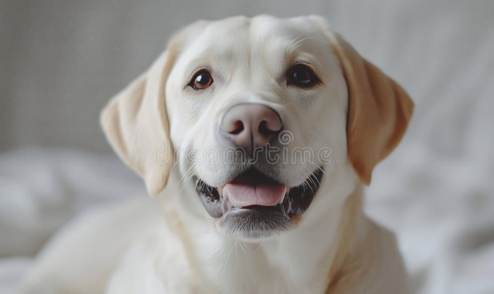 Smiling Labrador Retriever with Soft Expression on White Background ...