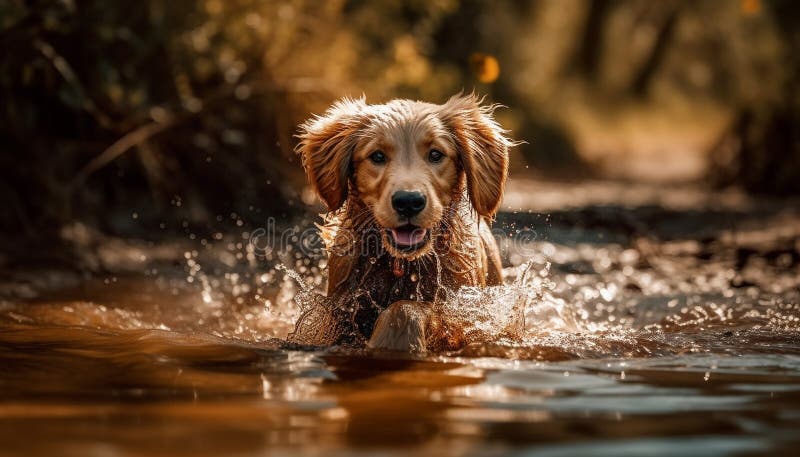 Smiling Labrador Splashing in the Water Happily Generated by AI Stock ...