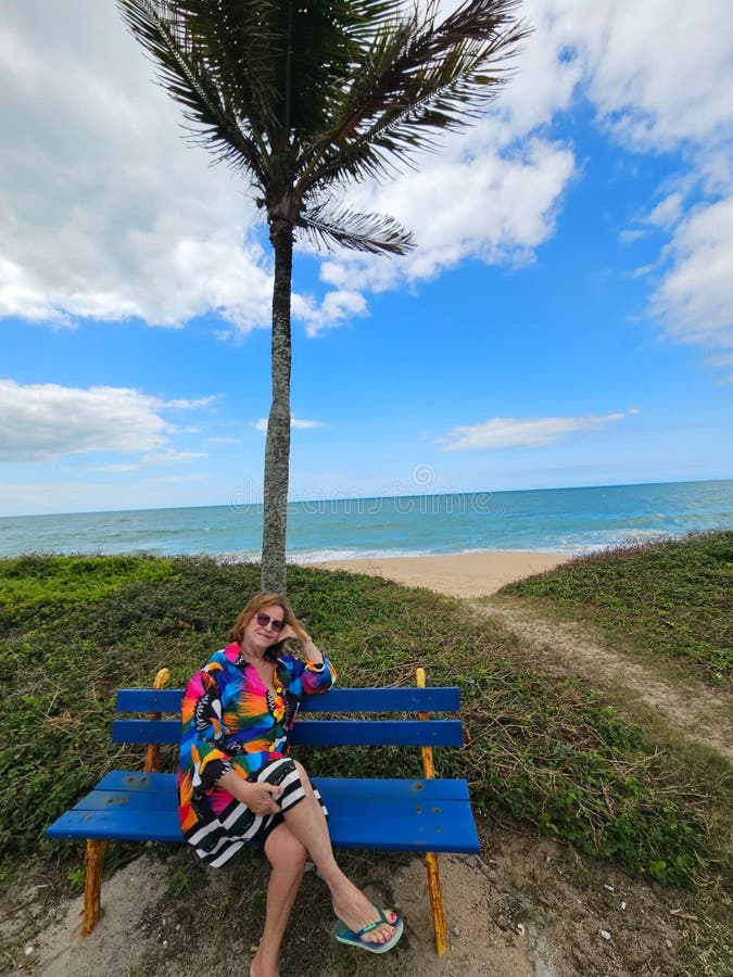 Smiling Lady on the Beach on Sunny Day Stock Photo - Image of horizon ...