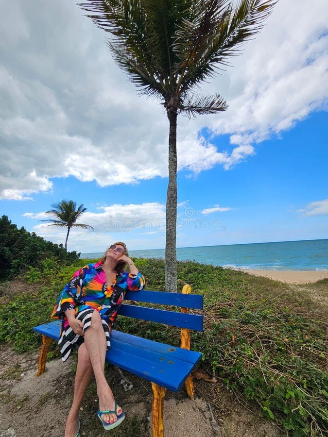 Smiling Lady on the Beach on Sunny Day Stock Image - Image of coast ...
